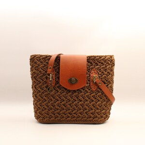 Crochet Bag, Brown Shoulder Bag, Crochet Handbag, Leather Crochet Bag ...