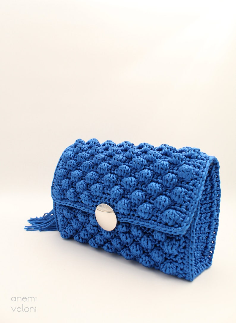 Fashion Bag, Blue Event Bag, Blue Clutch Bag, Blue Crochet Bag, Crochet ...