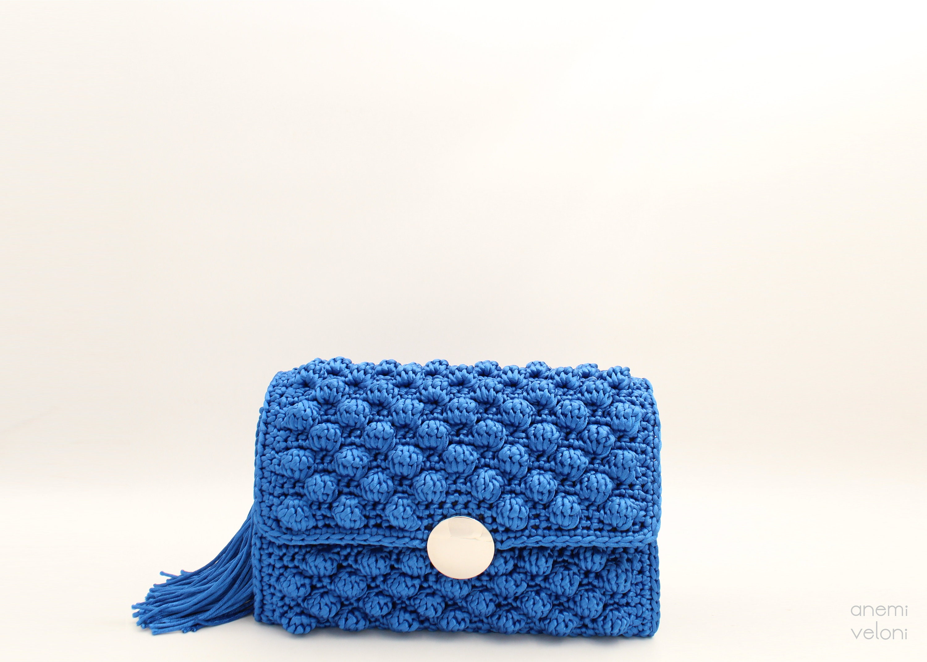 Fashion Bag, Blue Event Bag, Blue Clutch Bag, Blue Crochet Bag, Crochet ...