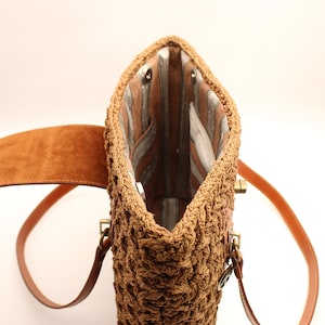 Crochet Bag, Brown Shoulder Bag, Crochet Handbag, Leather Crochet Bag ...