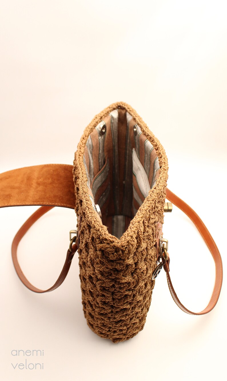 Crochet Bag Brown Shoulder Bag Crochet Handbag Leather - Etsy