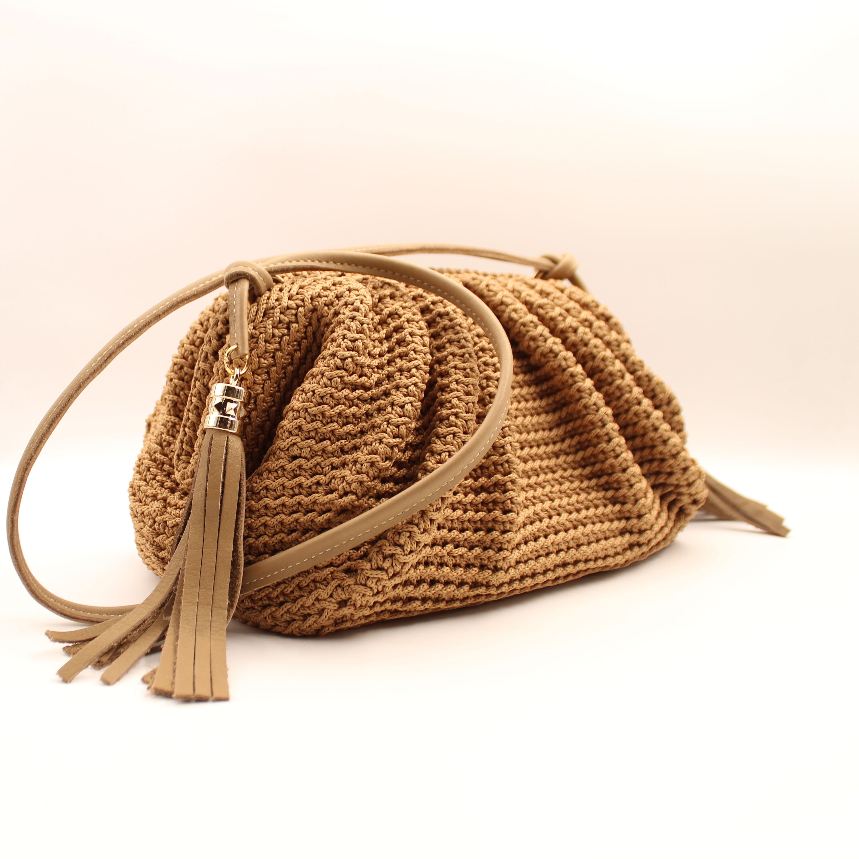 Camel Pouch Bag, Summer Crochet Handbag, Luxury Woven Handbag, Camel ...
