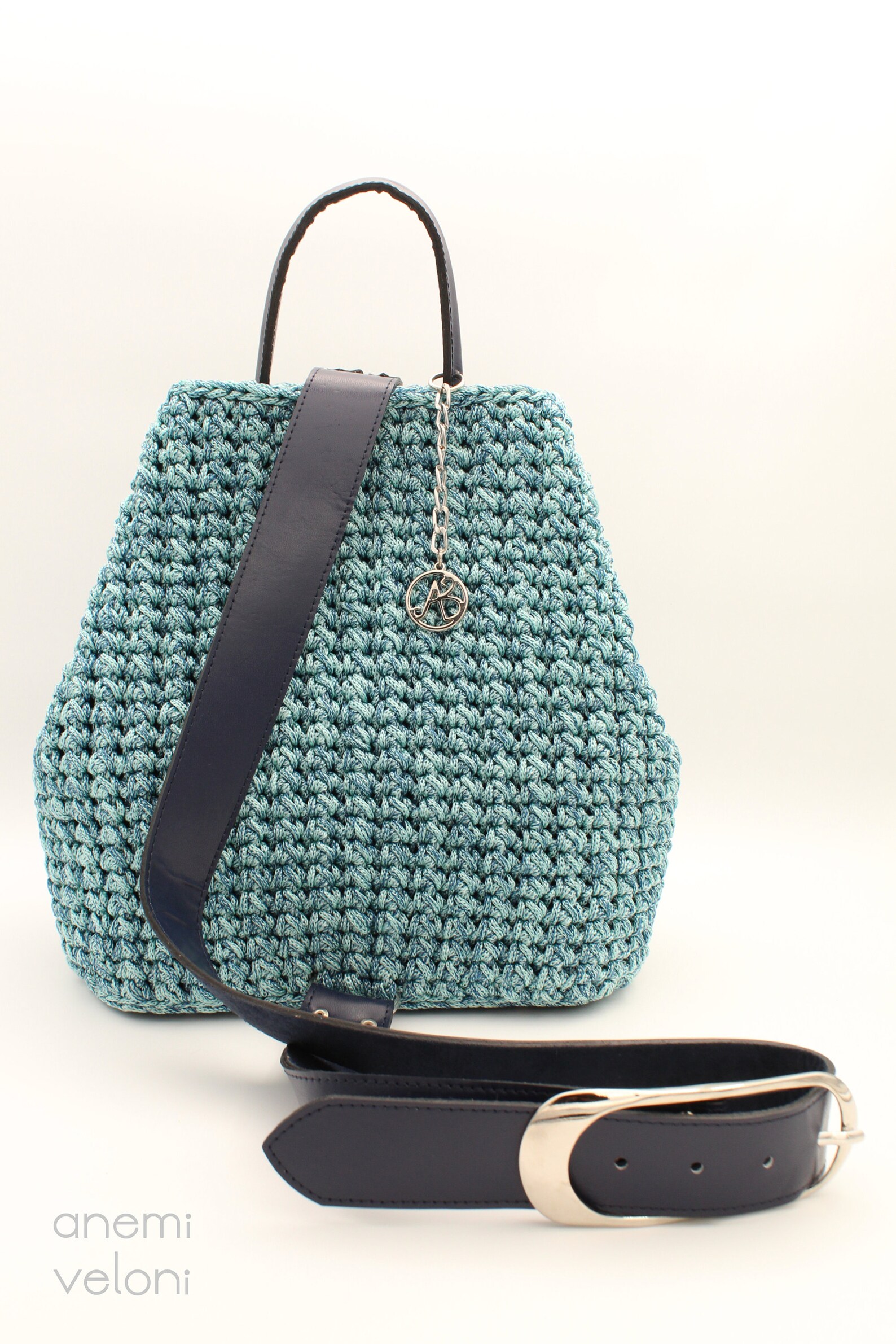 Blue Crochet Bag Crochet Shoulder Bag Blue Crochet Handbag - Etsy