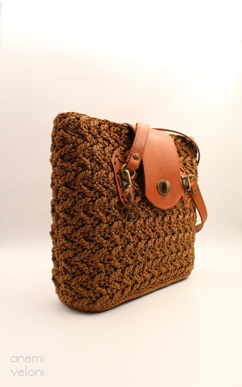 Crochet Bag Brown Shoulder Bag Crochet Handbag Leather - Etsy