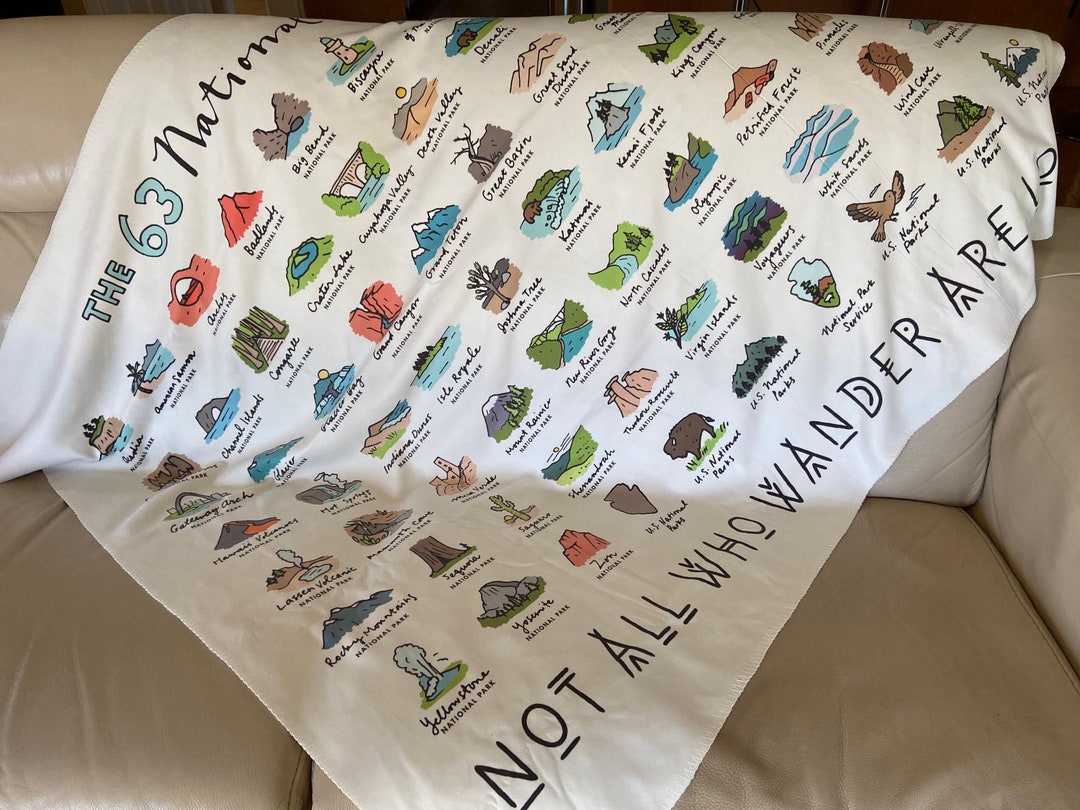 National Park Map Blanket Nature Decor Camping Sherpa Fleece Blanket 63 ...