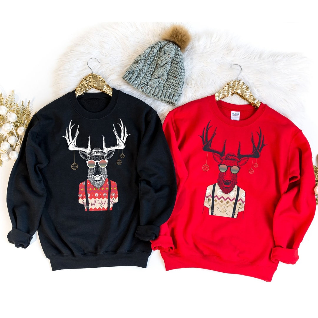 Matching Ugly Christmas Sweaters Deer Sweatshirt Family Couples Long ...