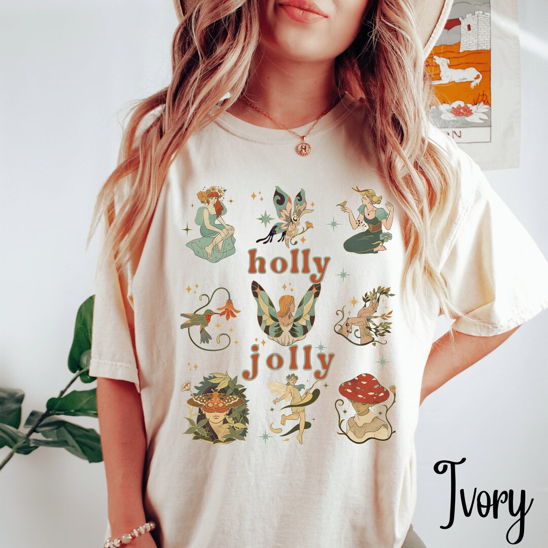 Fairycore Shirt Cottagecore Christmas Mushrooms Moth Vintage Holly ...