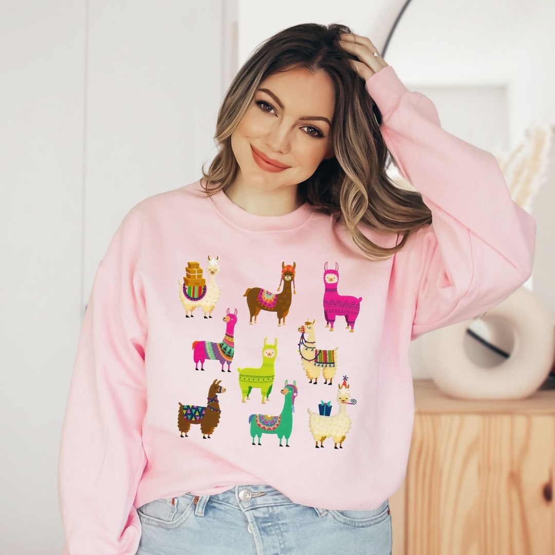 Llama Sweatshirt Cute Llamas Winter Outfit Animal Lover Sweatshirt ...