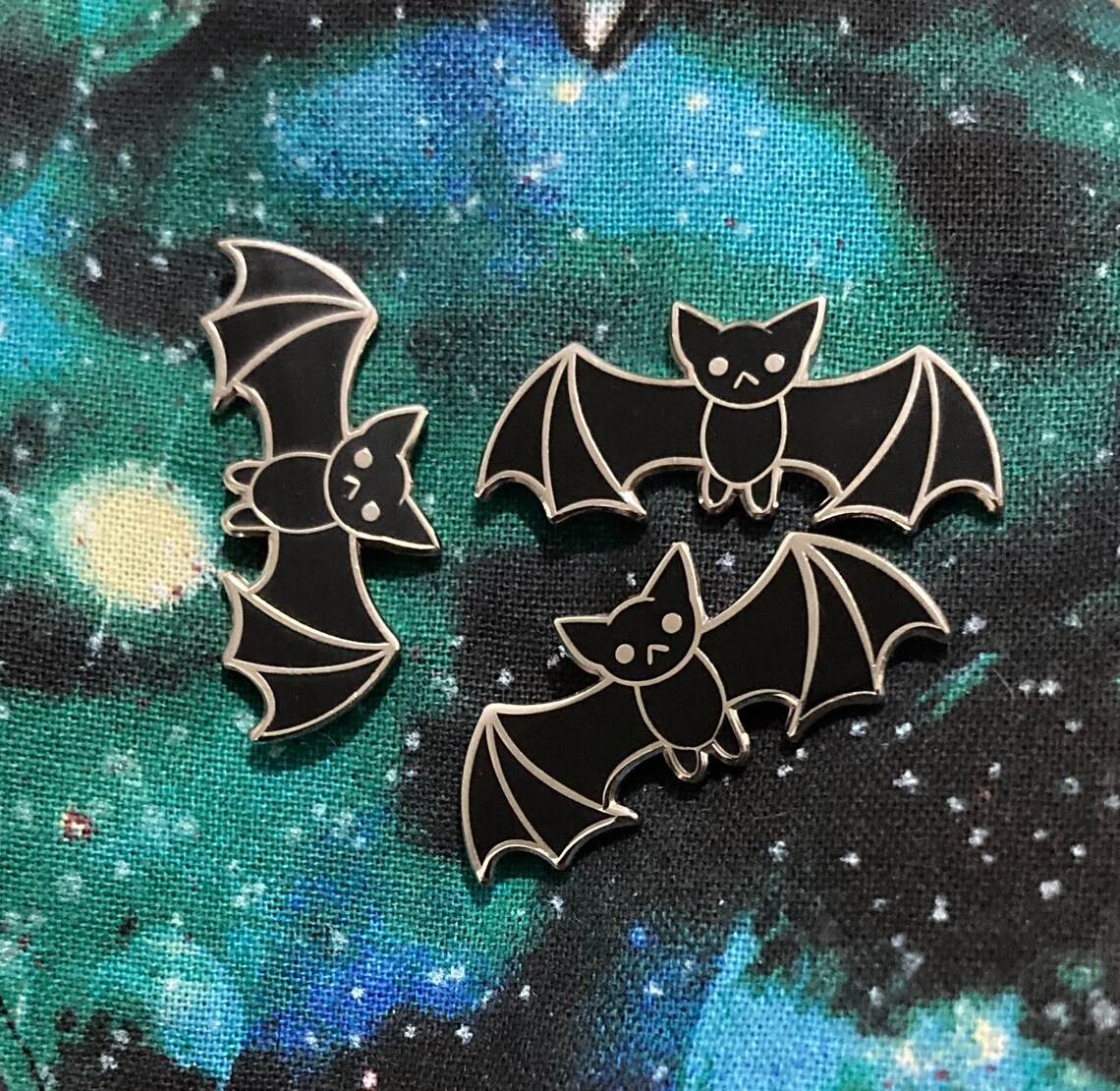 Cute Little Black Bat Small Hard Enamel Pin 1.25 Across and | Etsy