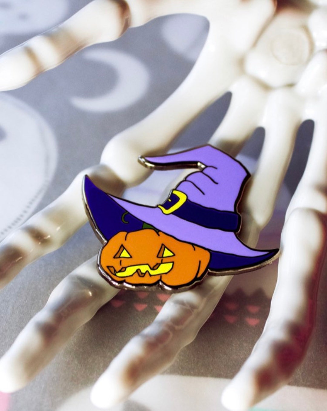 Halloween Pumpkin Enamel Pin Mage Wizard Witch Spellcaster Hard Lapel ...