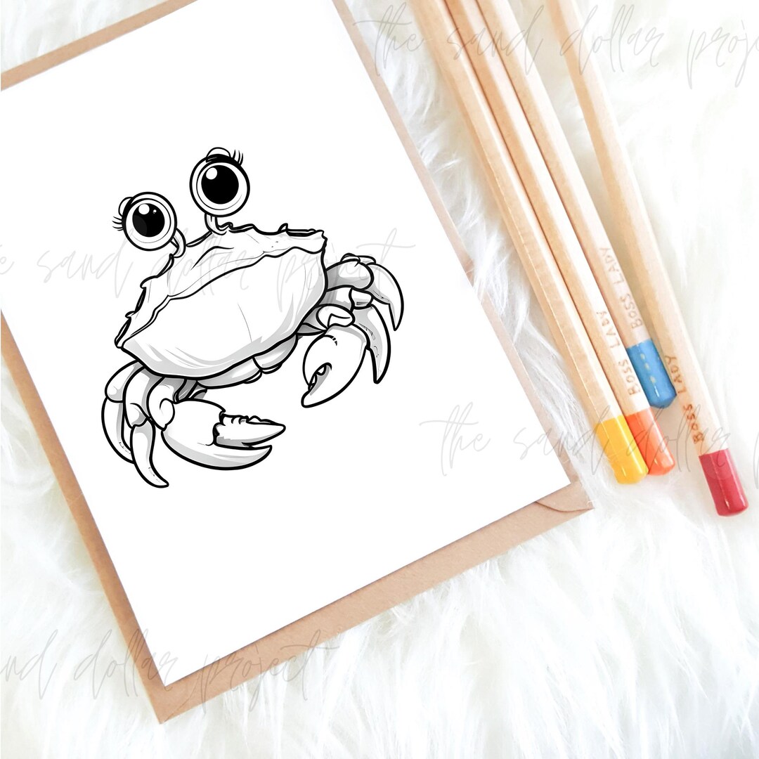 Crab Coloring Page: Beach Theme, Fun for All Ages (PDF Download 8.5x11 ...