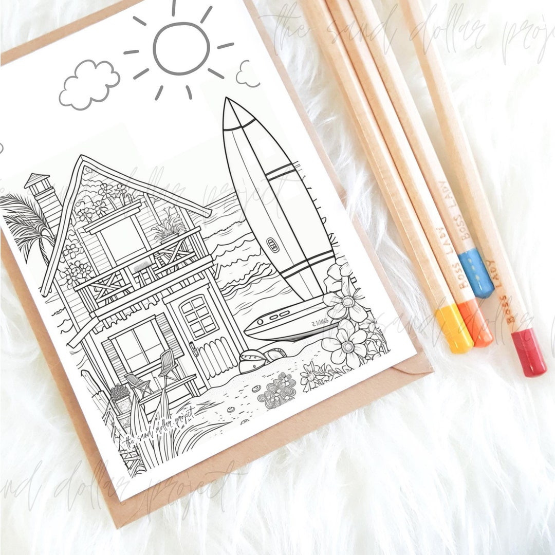 Beach House Coloring Page, Coloring Book, Instant Digital Download ...