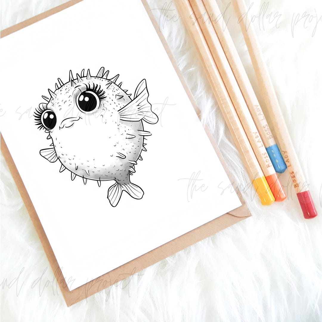 Blowfish Coloring Page for Kids, Ocean Animal Printable Art, Cute ...