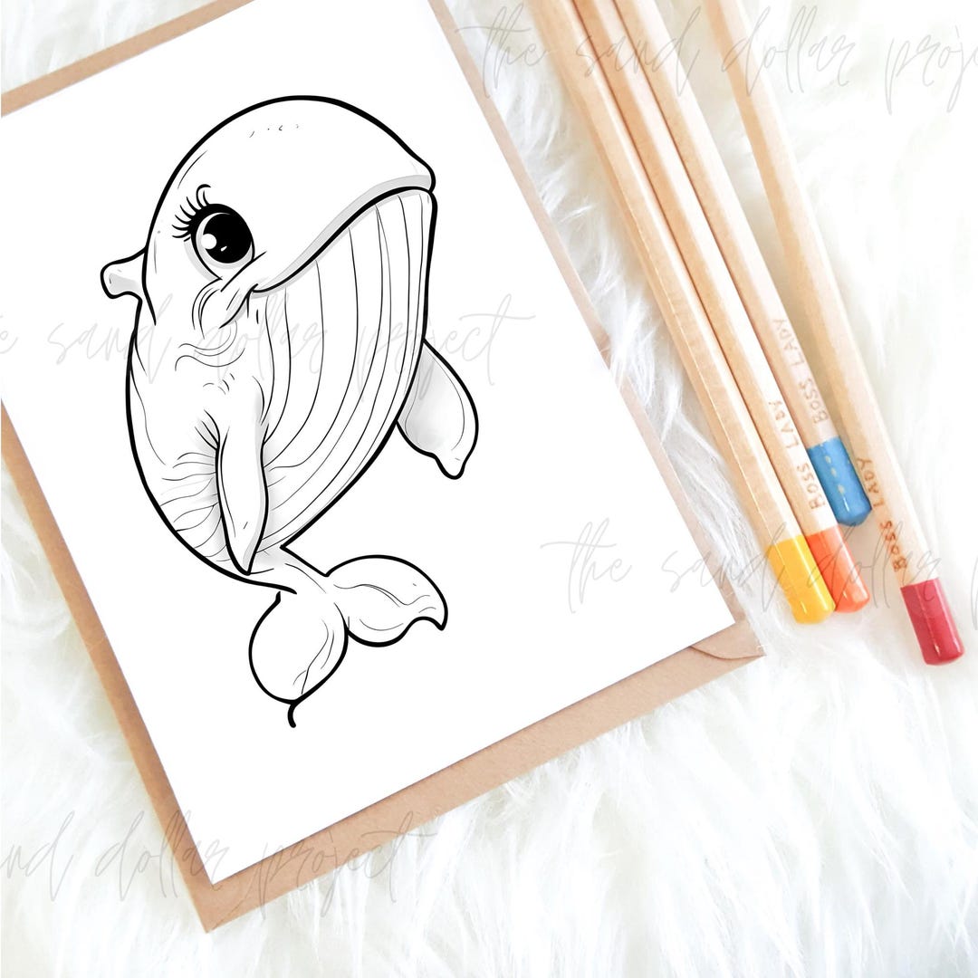 Whale Coloring Page, Instant Digital Download Coloring Page, Beach ...