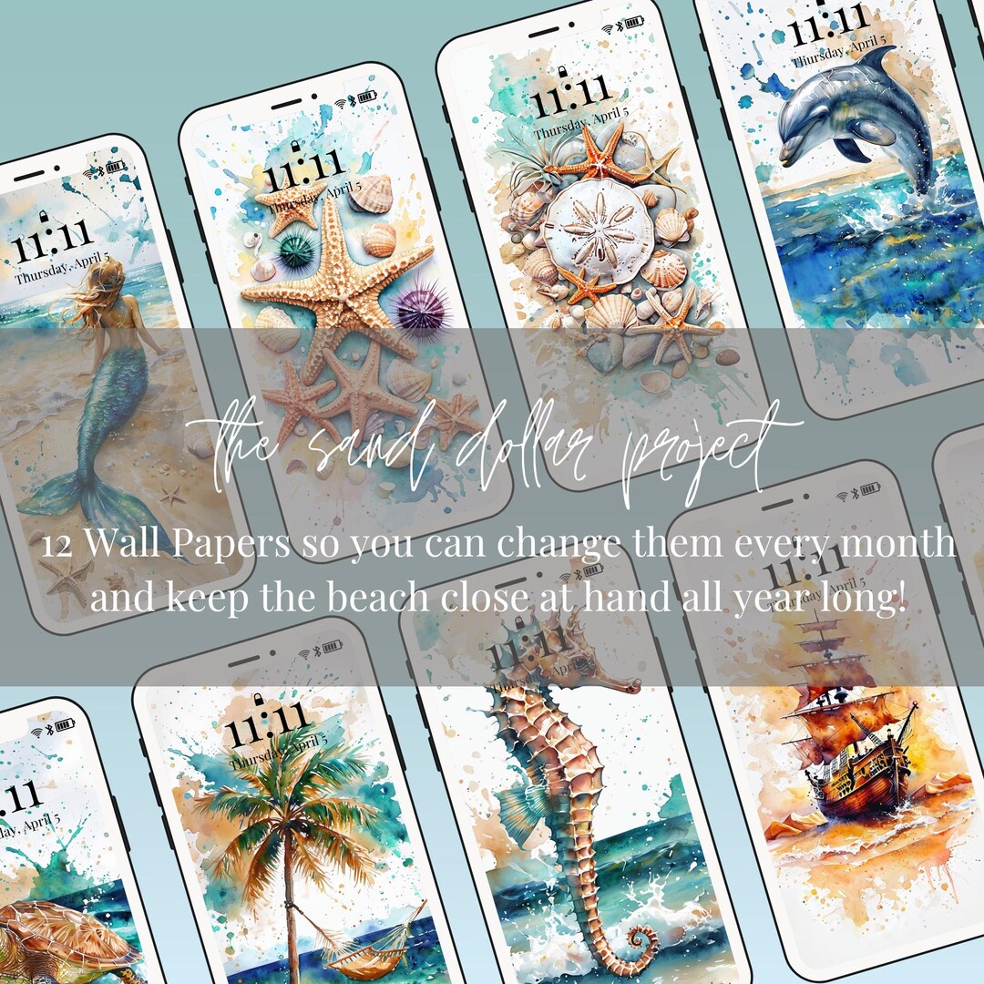Phone Wallpaper Beach Watercolor, Smartphone Wallpaper, Screensaver ...