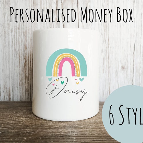 Personalised Rainbow Money Box Custom Name Initial Gift | Etsy UK