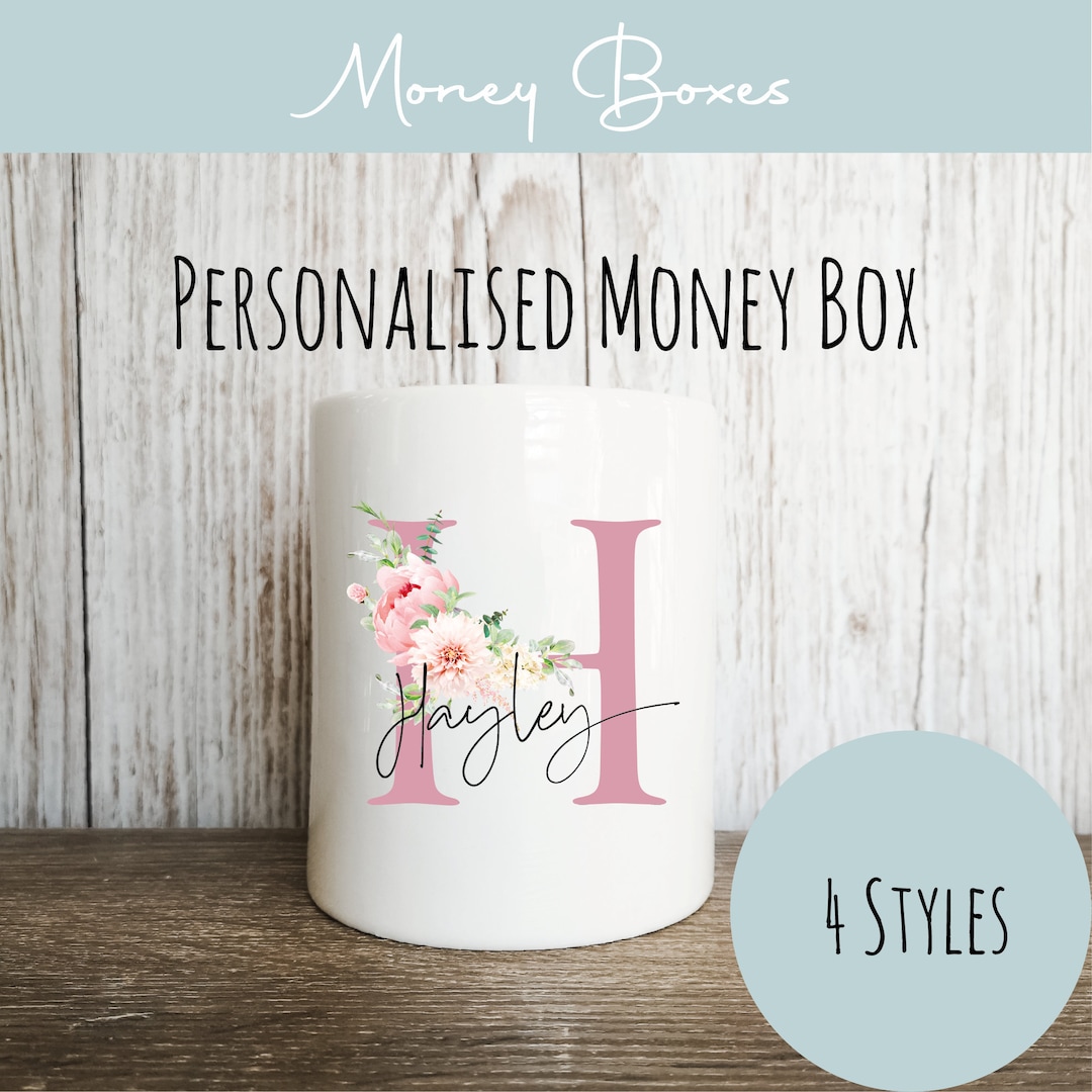 Personalised Ceramic Money Box Custom Name Initial Gift - Etsy UK