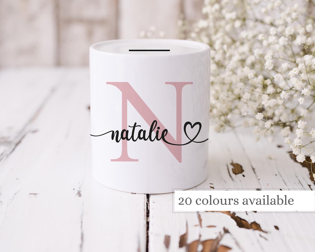 Personalised Ceramic Money Box | Custom Name Initial | Gift for Her ...
