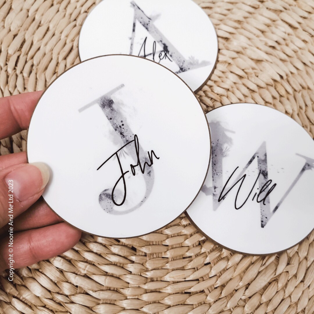 Personalised Wooden Coaster Circle | Custom Name Initial Coaster | Gift ...