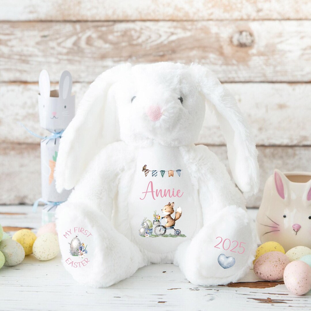 First Easter Personalised First Teddy | Soft Grey Bunny | New Born ...