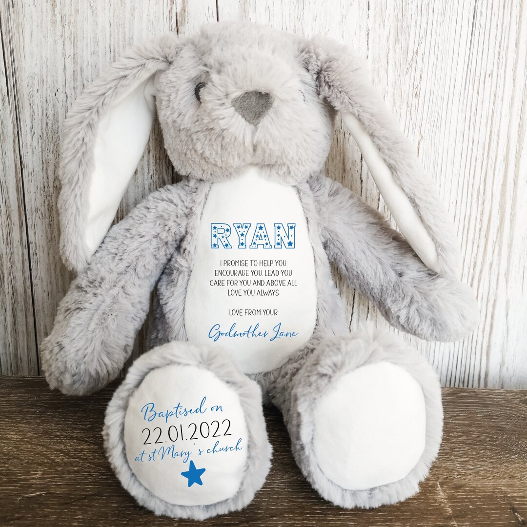 Baptism Bunny Personalised Poem Godparents Teddy, Lion, Cat, Bear ...