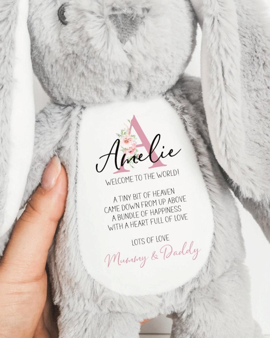 New Baby Welcome Bunny Personalised Poem Teddy, Lion, Bear, Kangaroo ...