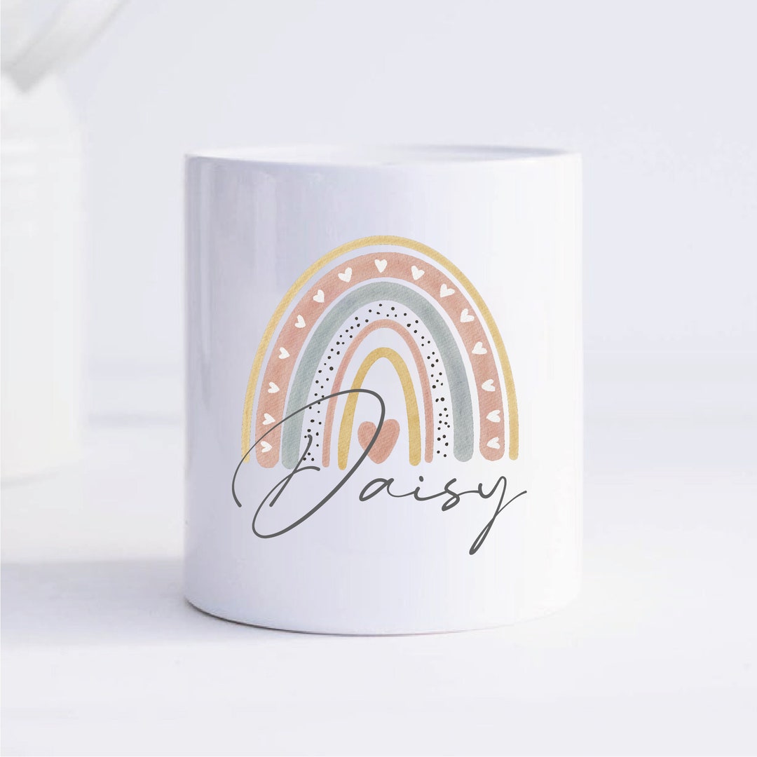 Personalised Rainbow Money Box | Custom Name Initial | Gift for Her ...