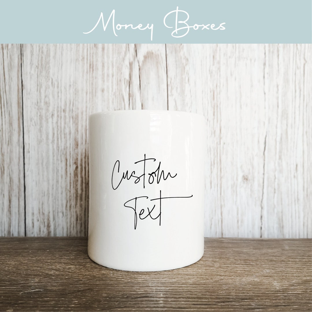 Custom Text Ceramic Money Box | Custom Name Initial | Gift for Her ...