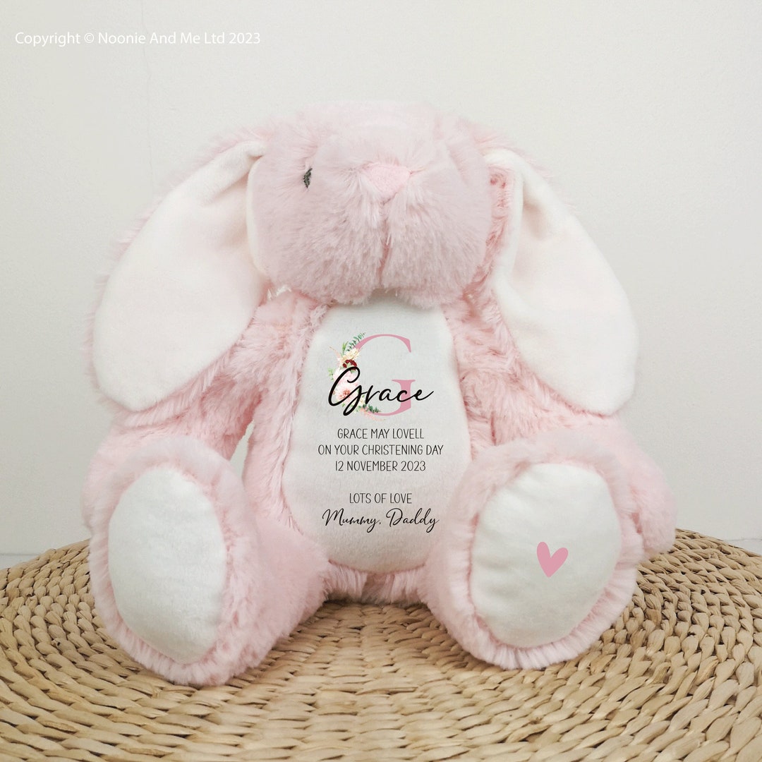 Personalised Christening Baptism Pink Bunny Rabbit Gift for Girls Boys ...