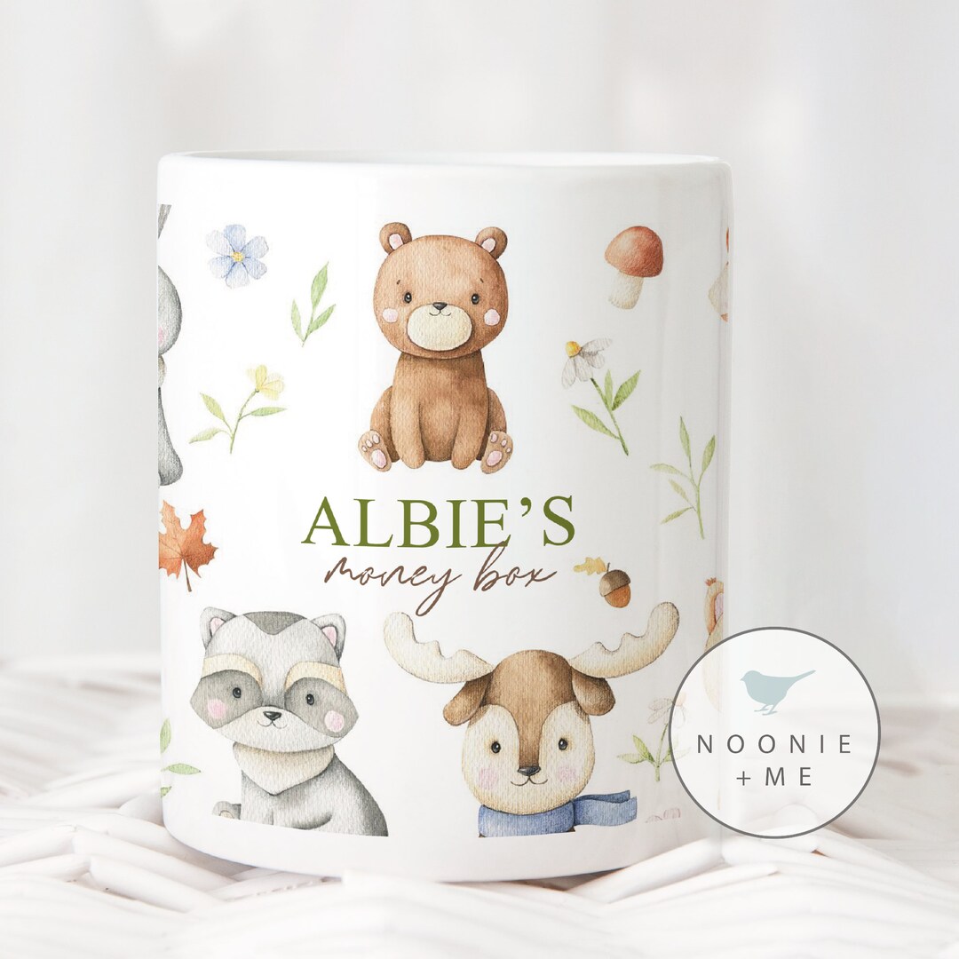 Personalised Ceramic Woodland Theme Money Box, Piggy Bank for Children ...