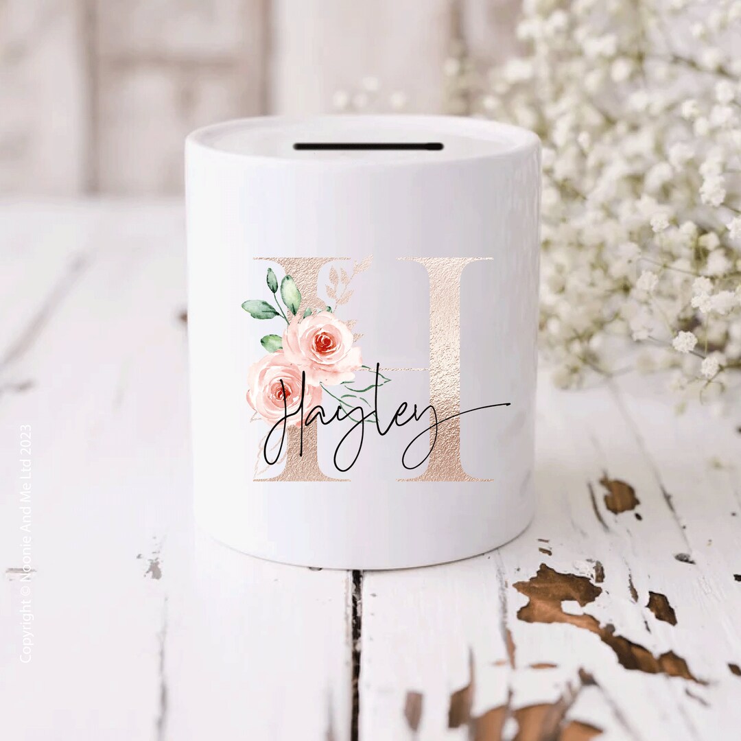 Personalised Ceramic Money Box | Custom Name Initial | Gift for Her ...