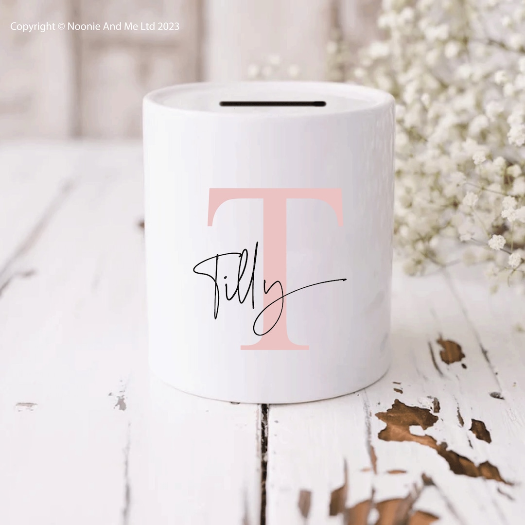 Personalised Ceramic Money Box | Custom Name Initial | Gift for Her ...