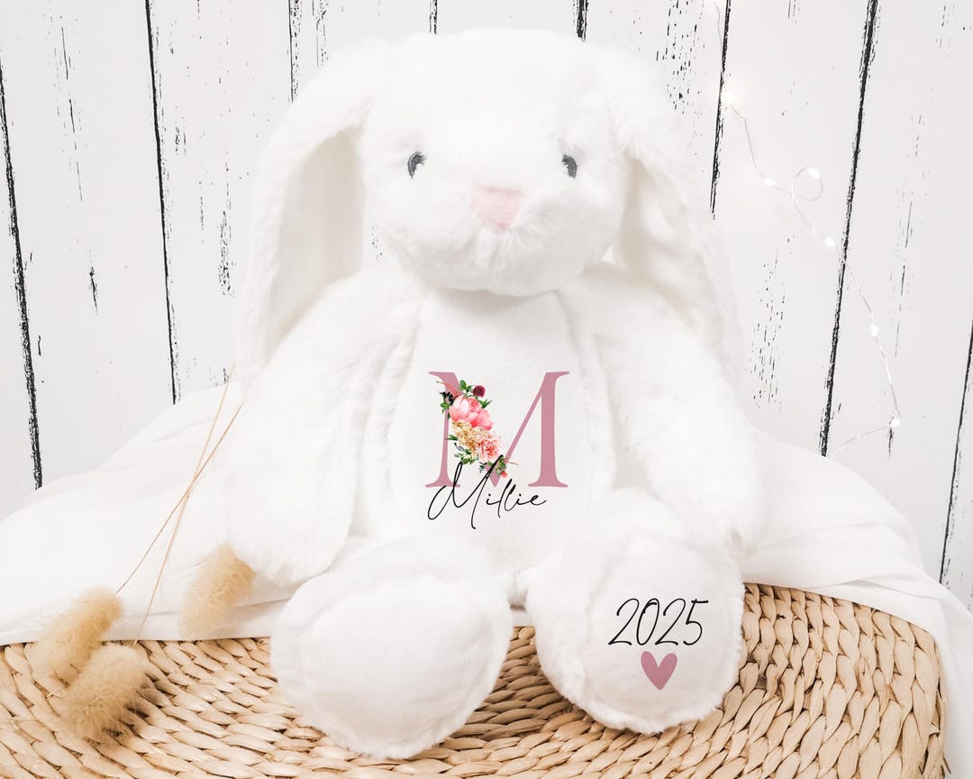 Personalised First Teddy | Soft White Bunny | New Born Teddy | New ...