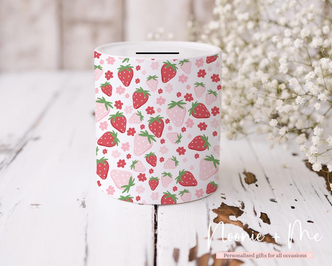 Strawberry Money Box | Cute Pink Coin Bank | Fruit Piggy Bank | Gift ...