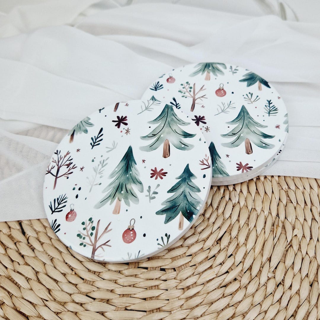 Christmas Tree Ceramic Coaster Gift Set of 2, 4 | Christmas Gift for ...
