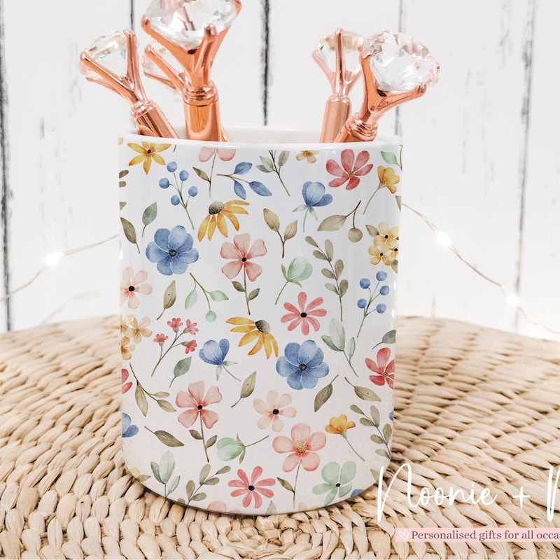 Floral Ceramic Pen Pot - Etsy UK
