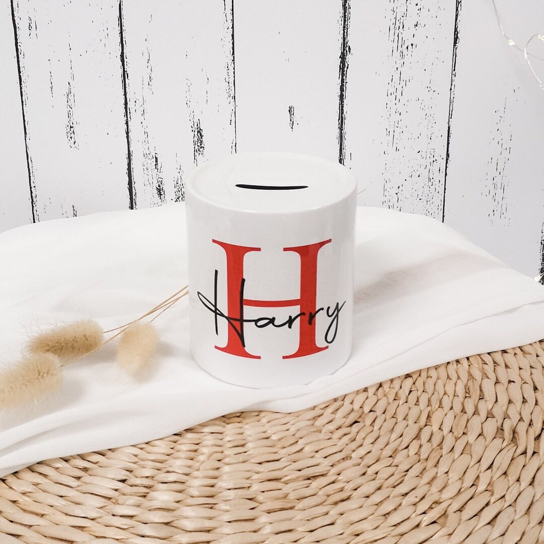 Personalised Ceramic Money Box | Custom Name Initial | Gift for Her ...