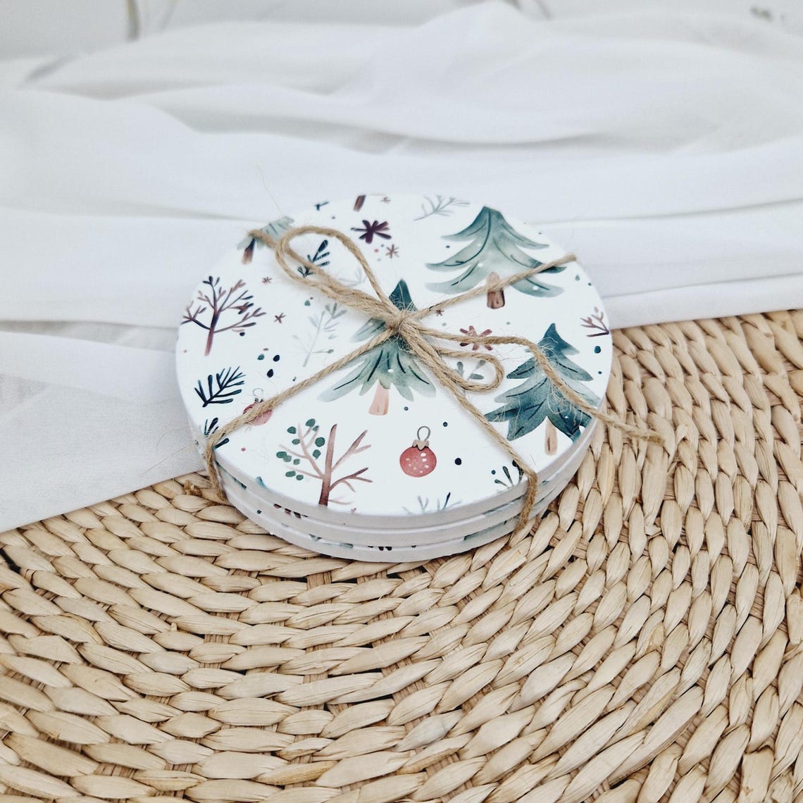 Christmas Tree Ceramic Coaster Gift Set of 2, 4 | Christmas Gift for ...