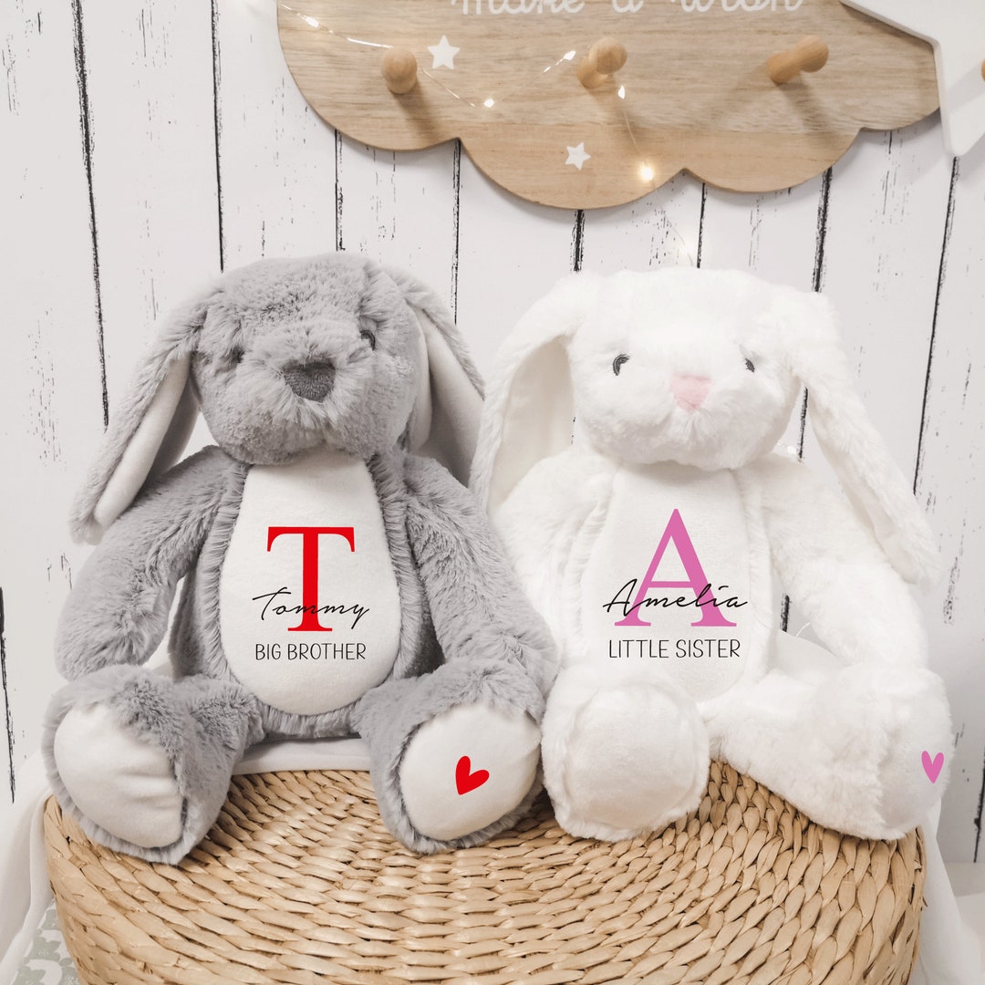 Personalised First Teddy Soft Grey Bunny New Born Teddy New Arrival My ...