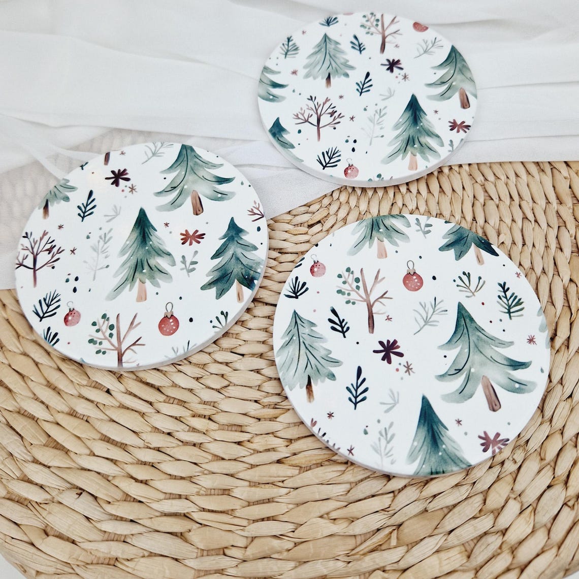Christmas Tree Ceramic Coaster Gift Set of 2, 4 | Christmas Gift for ...