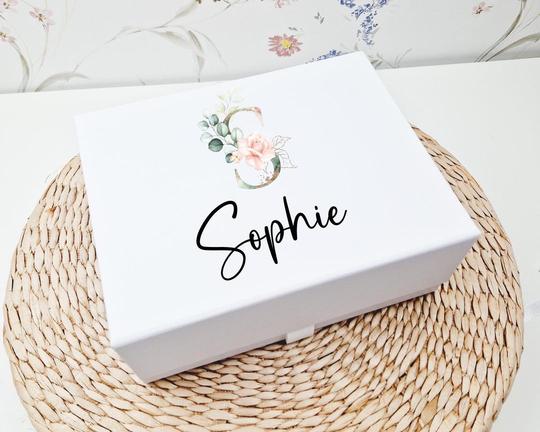 White Large Luxury Gift Box With Rose Initial | Personalised Name Gift ...