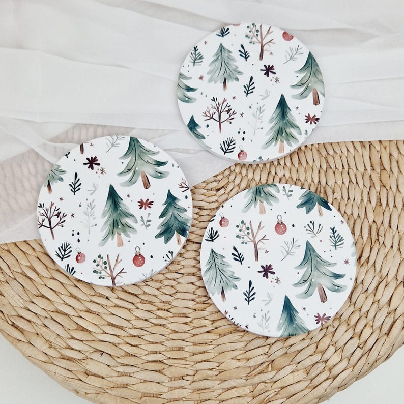 Christmas Tree Ceramic Coaster Gift Set of 2, 4 | Christmas Gift for ...