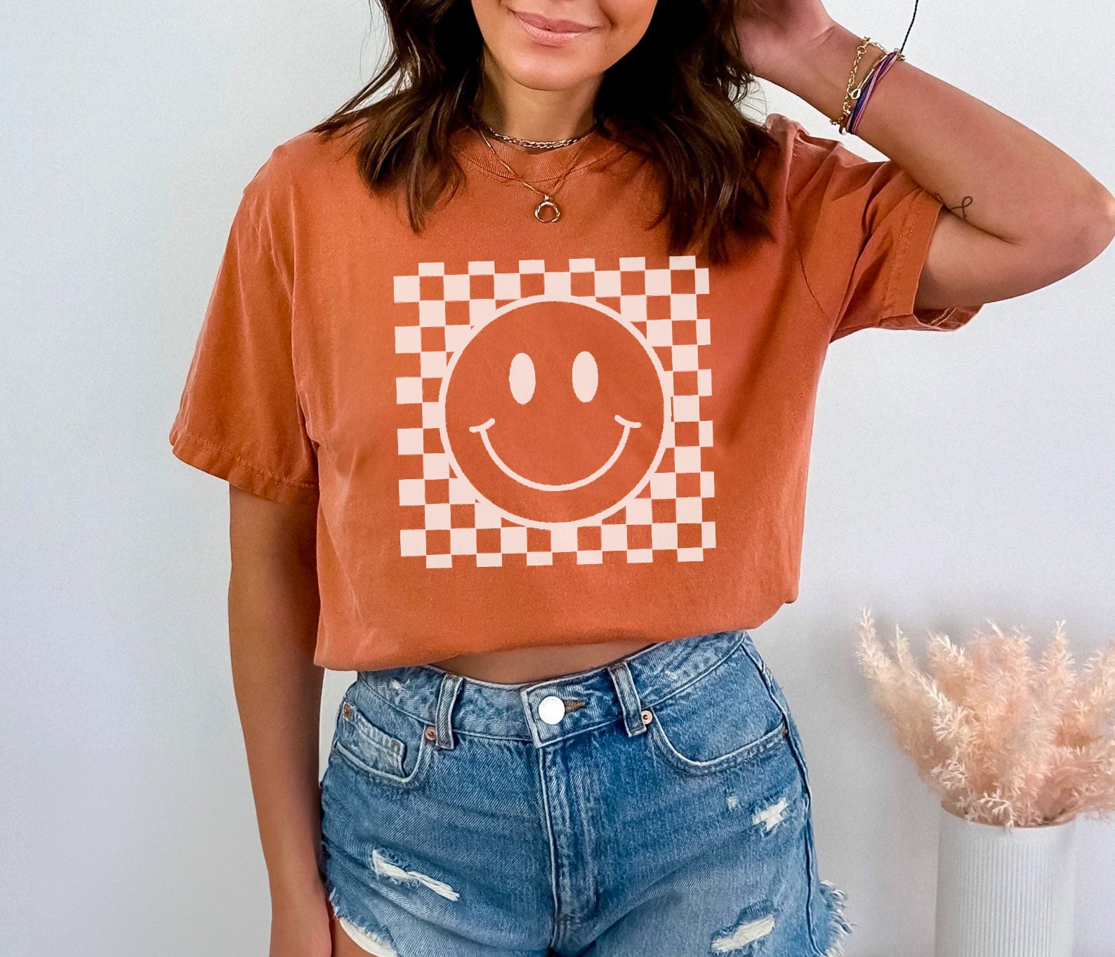 Checkered Smiley Face Shirt, Smiley Face Tee, Smiley Face T-shirt, Gift ...