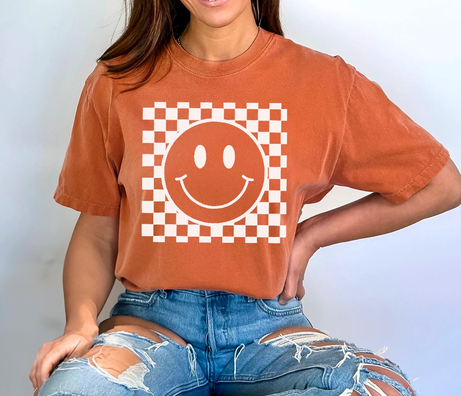 Checkered Smiley Face Shirt, Smiley Face Tee, Smiley Face T-shirt, Gift ...