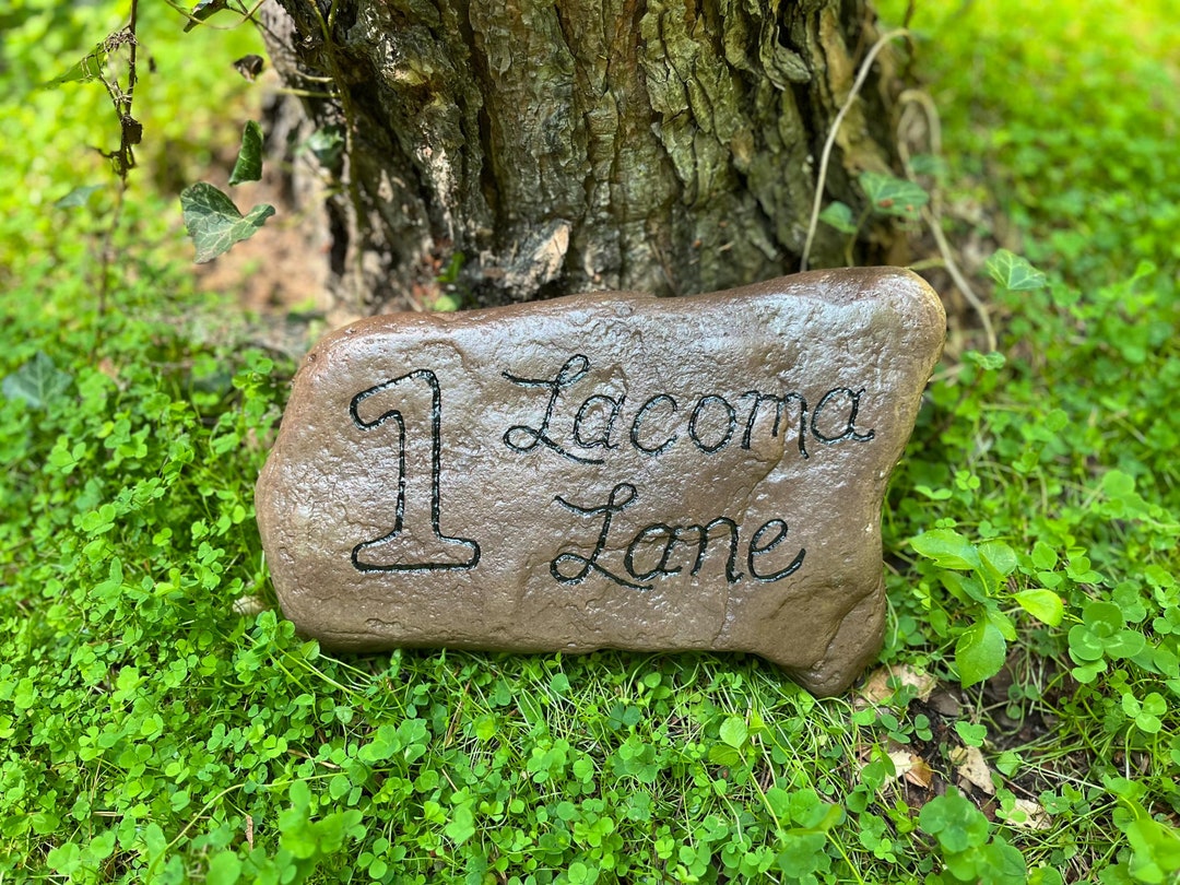 Hand Engraved Stone Sign: Personalized House Number, Welcome Rock - Etsy