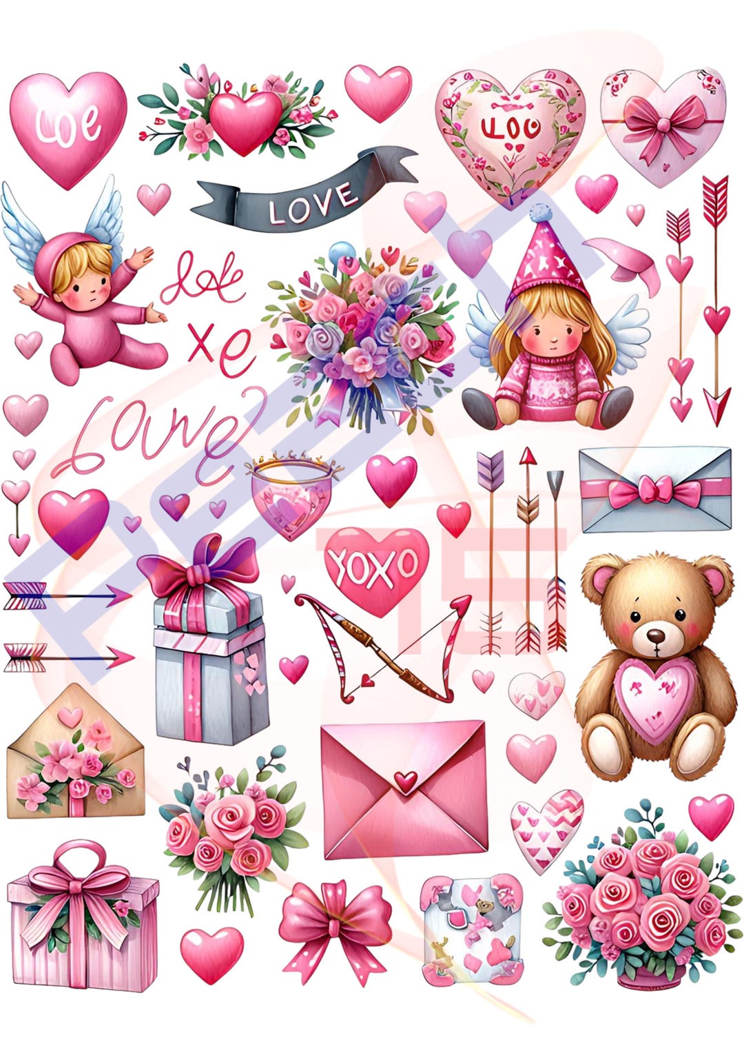 120 a Few More Valentine's Day Watercolor Clip Art Bundle, Cute Hearts ...