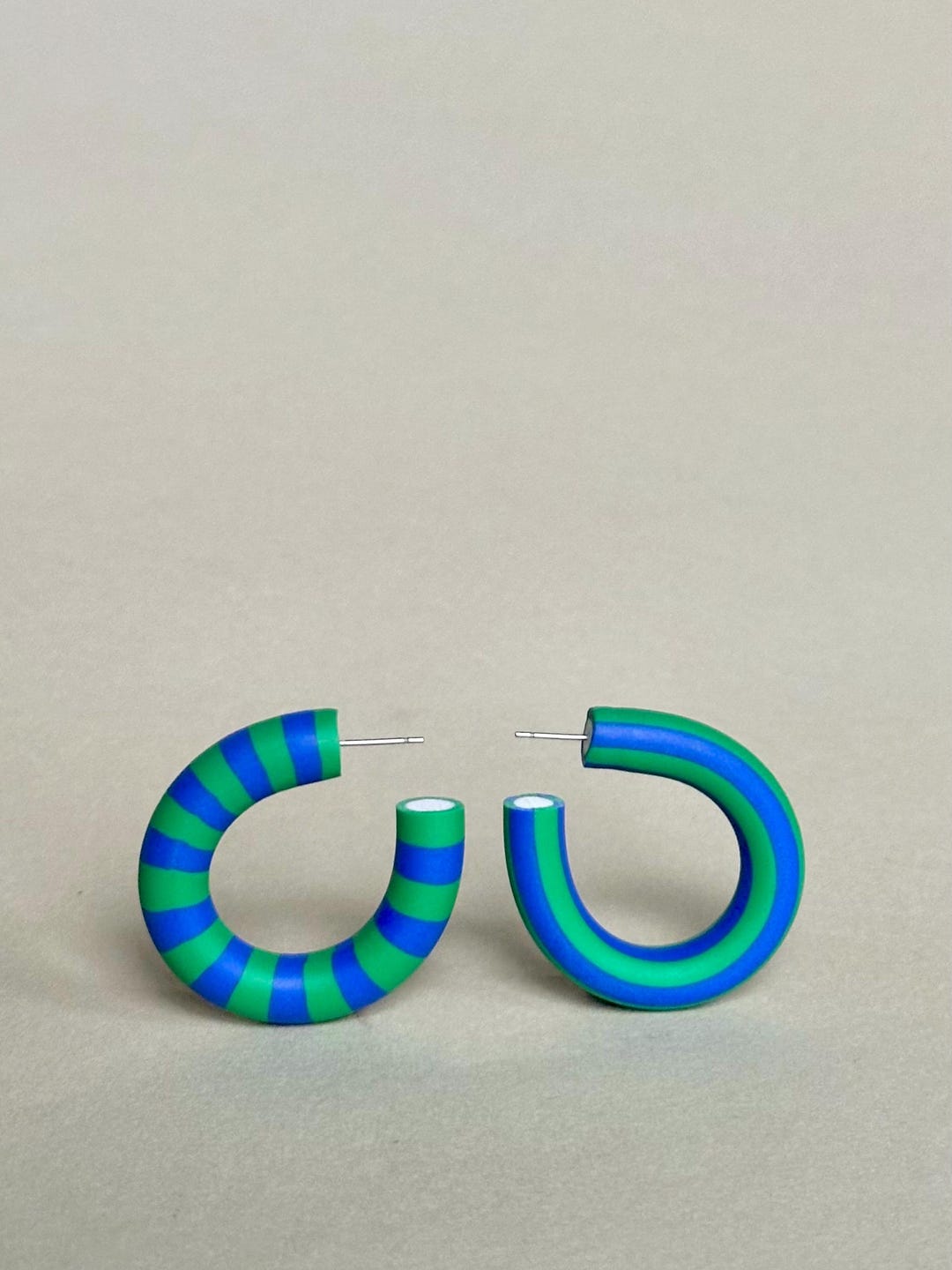 STRIPED HOOPS - Emerald + Cobalt Statement Polymer Clay Hoop Earrings ...