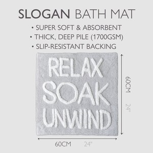 Slogan Bath Mat 'relax Soak Unwind' Hand Tufted Rug Square Bathroom Mat ...