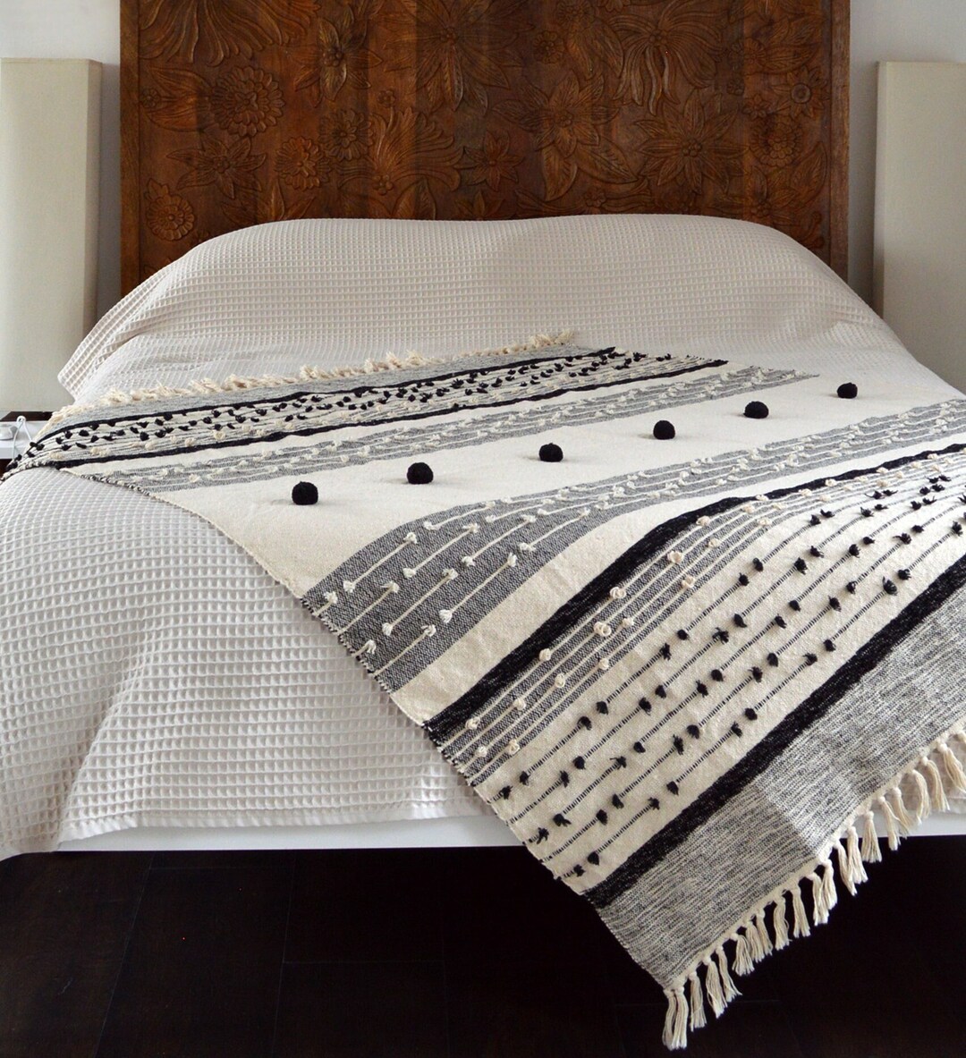 Nina Boho Throw 125 X 150cm Bobble Textured Decorative Blanket Expertly ...