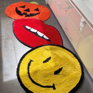 Happy Face Reversible Bath Mat Emoji Decor Deep Pile 100% Cotton 70 X ...